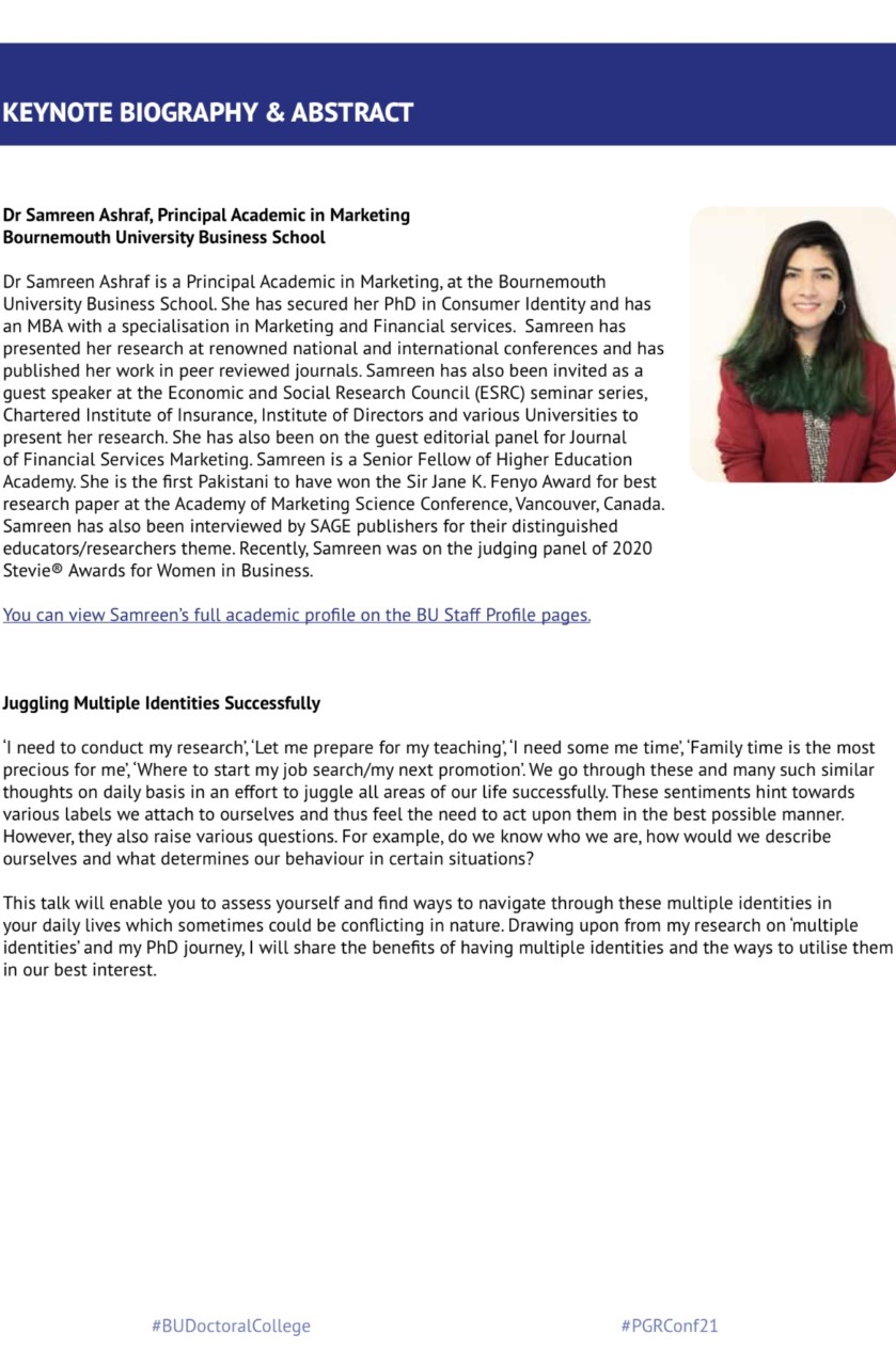BU Research Blog | Dr. Samreen Ashraf: Keynote Speaker at the PGR conference- Bournemouth ...
