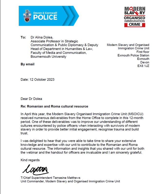 Bu Research Blog Dr Alina Dolea Thanked By Uk Modern Slavery And Organised Immigration Crime